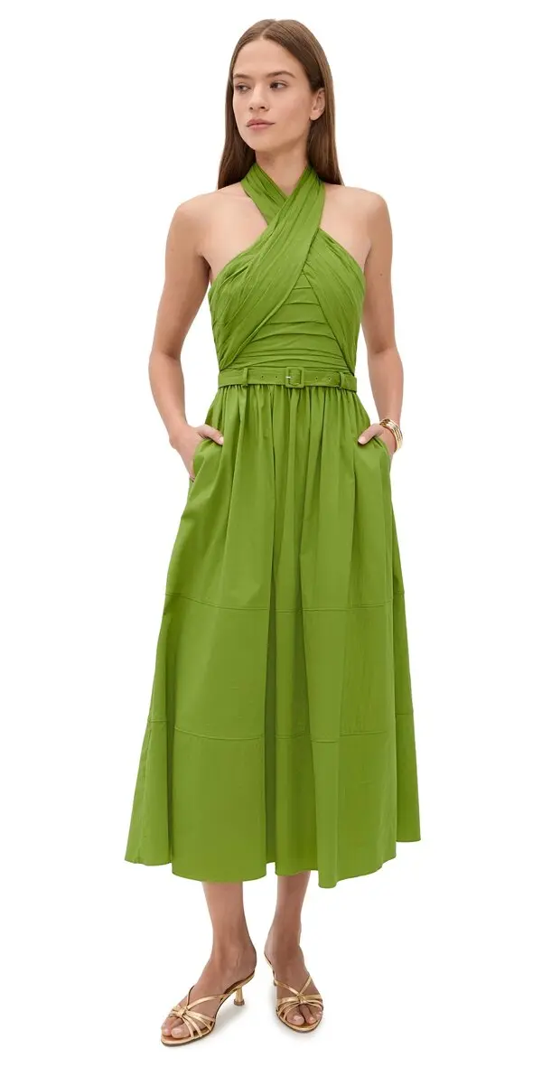 emerald green summer maxi dress Maya Dark Sage Green Floral Motif Short Sleeve Midi Dress – Maya Deluxe main image 1