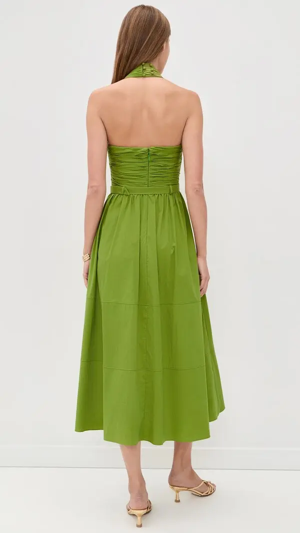 Cinq À Sept Halterneck Gathered Midi Dress - Dark Lime