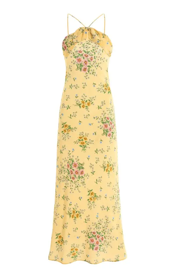 RODARTE Daisy Silk-crepe Midi Halter Slip Dress - Yellow