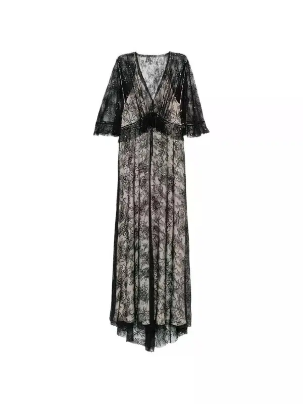 Alberta Ferretti Lace V-neck Maxi Dress - Black