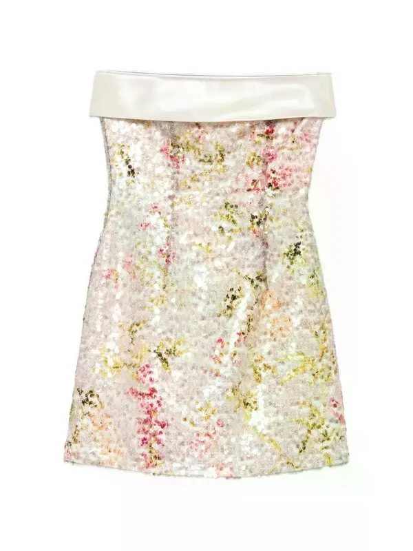 Alberta Ferretti Sequin-embellished Floral Mini Dress - Neutrals