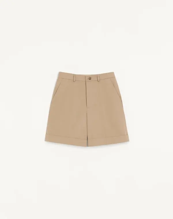 Valentino Garavani Gabardine Bermuda Shorts With Turn-up And Vlogo Embroidery - Beige