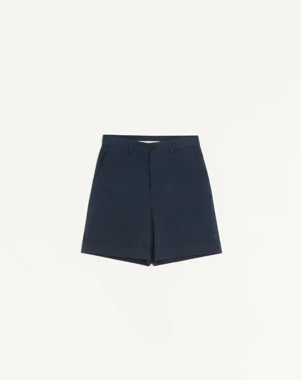 Valentino Garavani Gabardine Bermuda Shorts With Turn-up And Vlogo - Navy