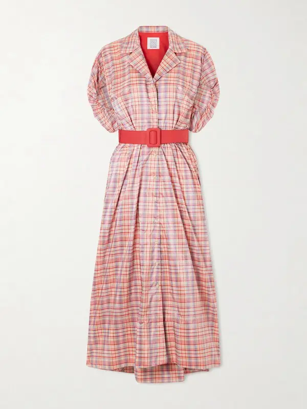 Rosie Assoulin Wind At Your Back Belted Checked Maxi Dress - Red