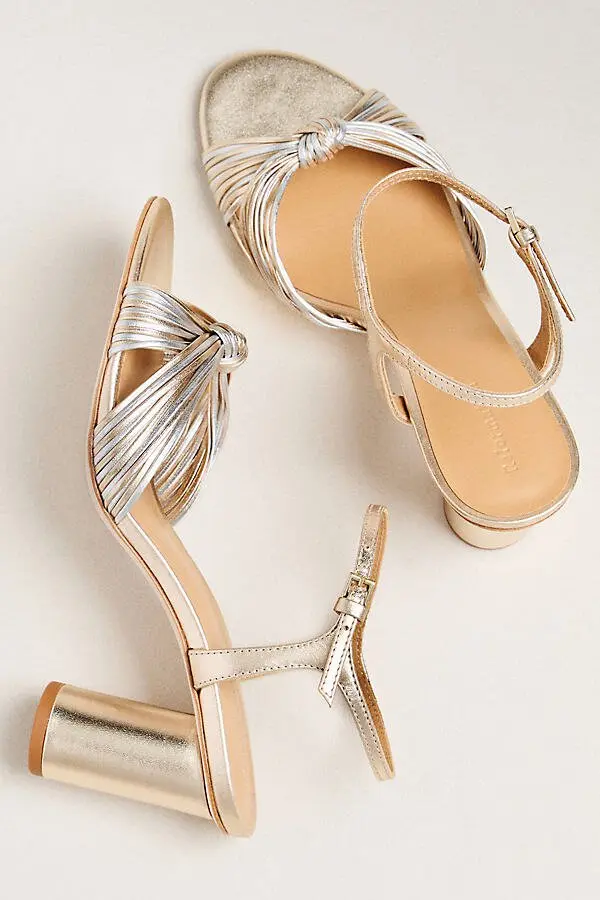 REFORMATION Cylder Ankle Strap Heeled Sandals - Gold & Silver