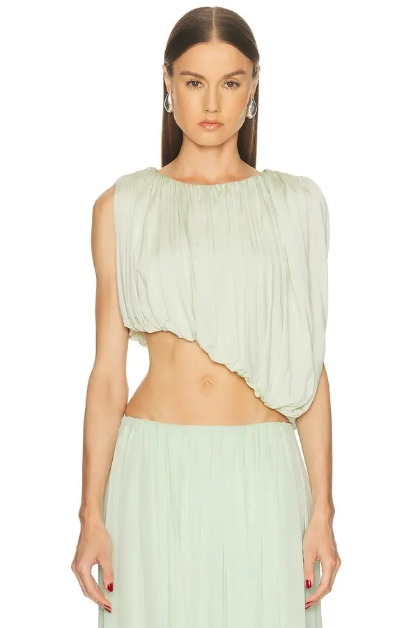 Marina Moscone Asymmetric Gathered Draped Top