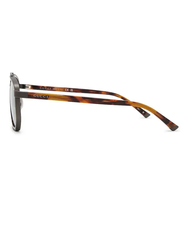 Gucci Rectangular Sunglasses - Ruthenium, Havana, & Blue