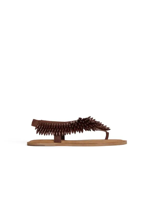 Balmain Flat Sandals In Suede And Beads - Dark Brown