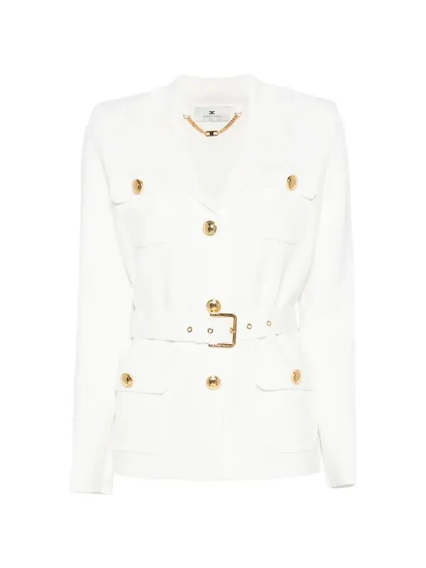 Elisabetta Franchi Belted Knit Cardigan With Pockets - White