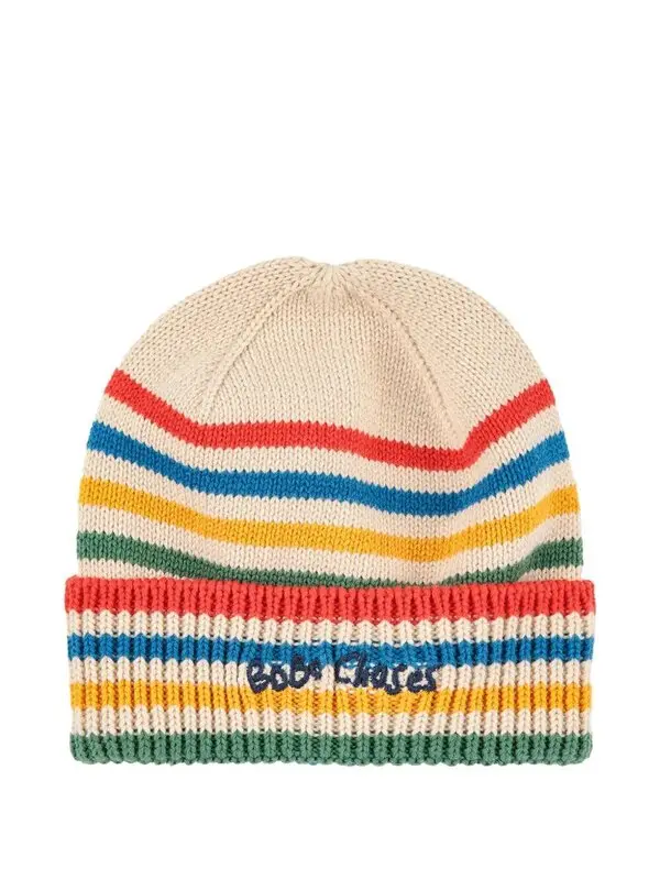 BOBO CHOSES Knitted Striped Beanie - White