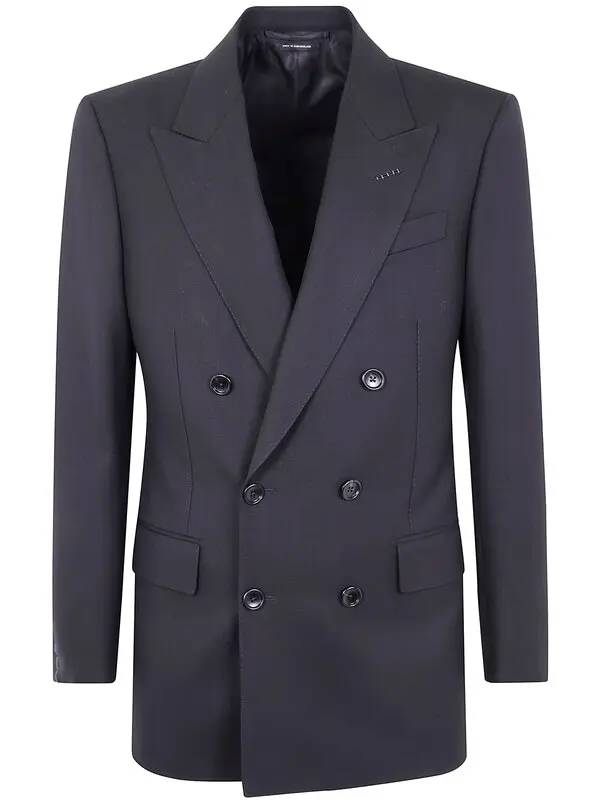 TOM FORD High Twist Broken Twill Double Breast Jacket - Black