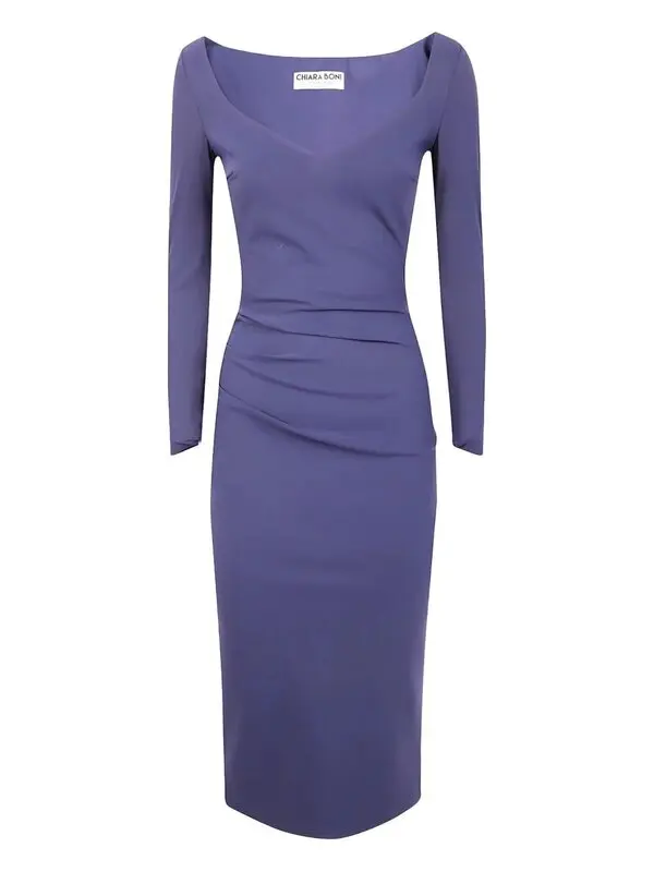Chiara Boni La Petite Robe Ruched V-neck Midi Dress - Blue