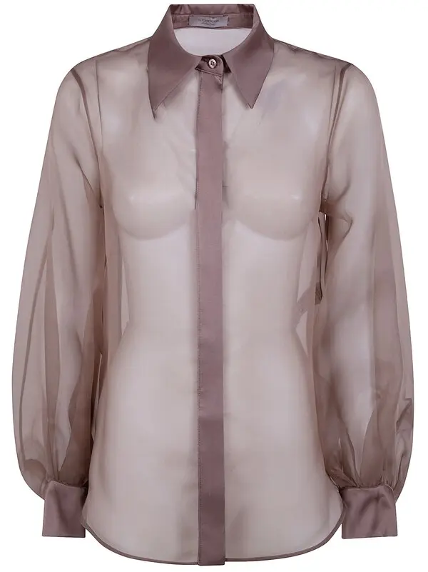 D.exterior Organza Silk Long Sleeve Shirt