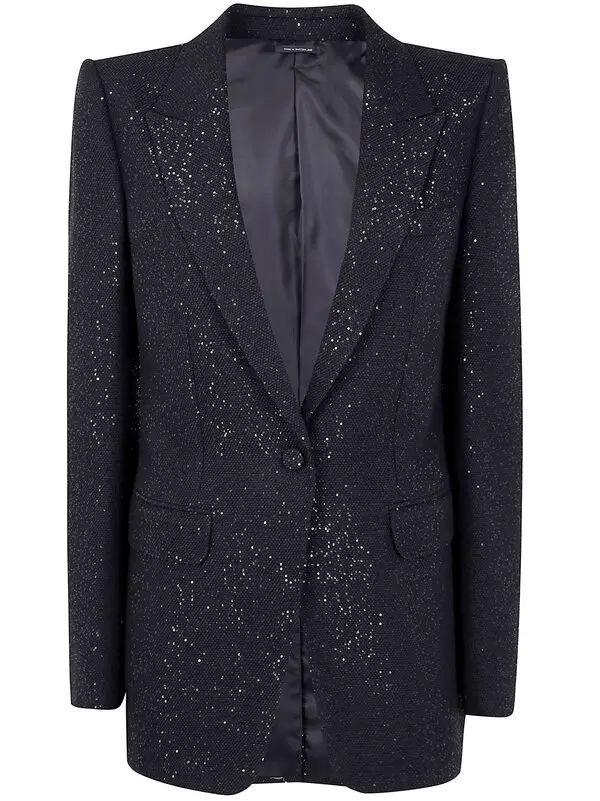 TOM FORD Sequined Wool Blend Crepe Single Breasted Jacket - Black
