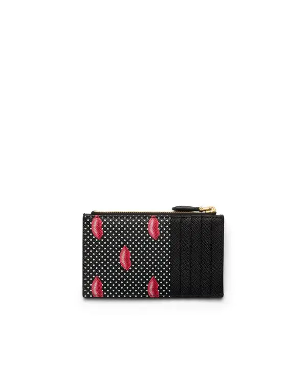 Prada Printed Saffiano Leather Card Holder - Black