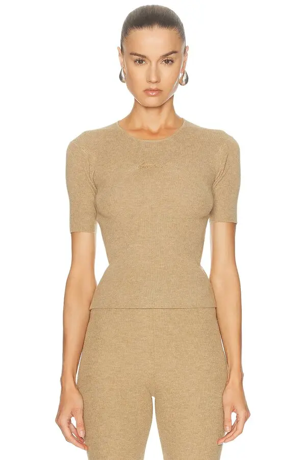 Fear Of God Signature Rib Knit Fitted Short Sleeve Tee - Dune