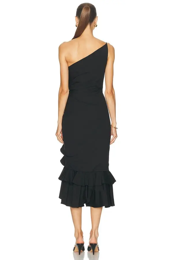 Carolina Herrera One Shoulder Ruched Midi Dress