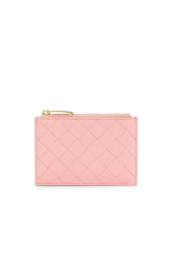 Bottega Veneta Intrecciato Zipped Card Case In Rose - Blush & Gold