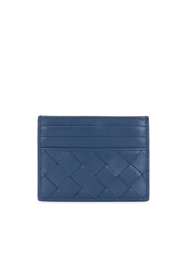Bottega Veneta Intrecciato Credit Card Case In Blue - Blu Venezia & Gold