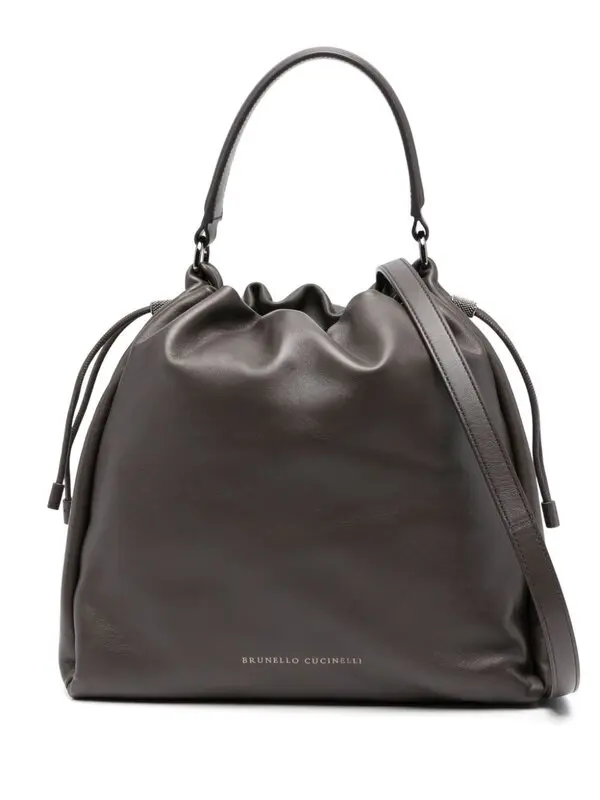 Brunello Cucinelli Soft Leather Bucket Bag With Precious Details - Brown