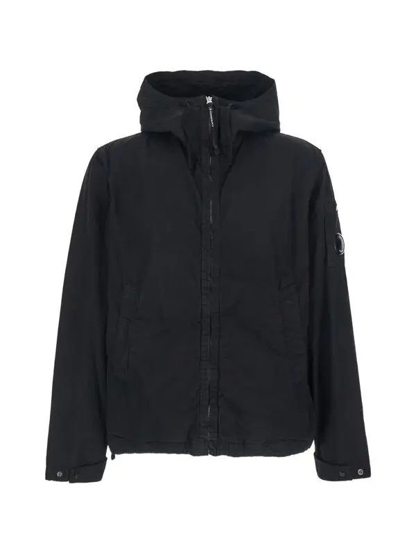 C.P. COMPANY Cotton Hooded Blouson Jacket With Logo Patch - Black
