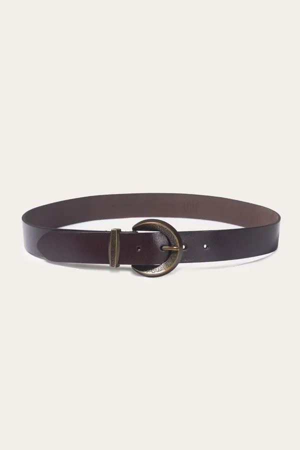 THE FRYE COMPANY 35mm Engraved Buckle Leather Belt - Brown