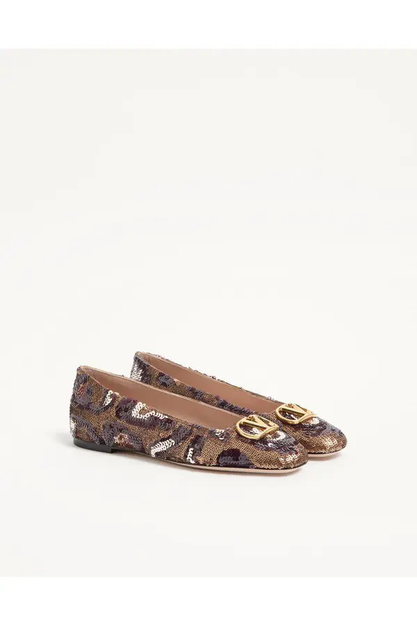 Valentino Garavani Vlogo Signature Ballerinas With Animalier Embroidery - Natural