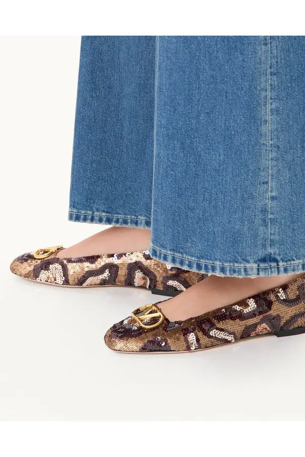 Valentino Garavani Vlogo Signature Animalier Ballerinas - Natural