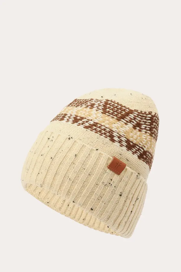THE FRYE COMPANY Tweed Fair Isle Cuff Beanie - Natural