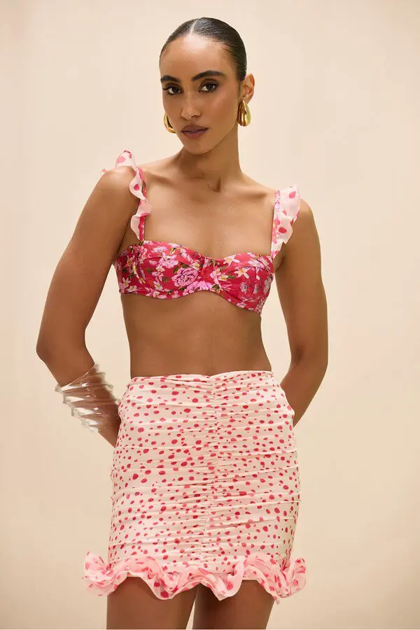 PatBO Peony Print Lycra Short Coverup - Red