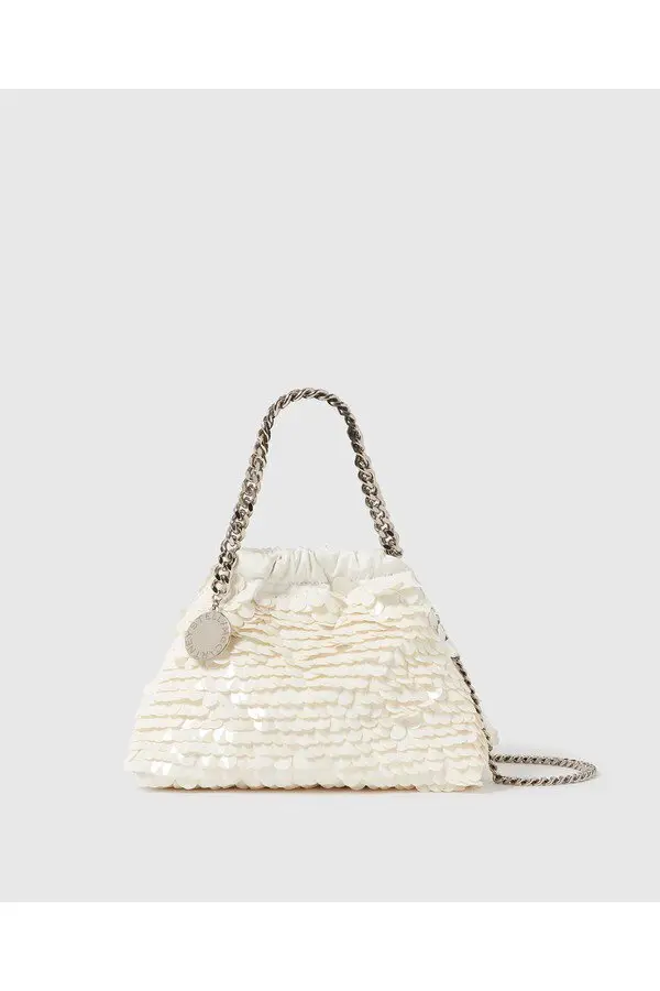 Stella McCartney Falabella Mini Sequin-embellished Drawstring Bag - White