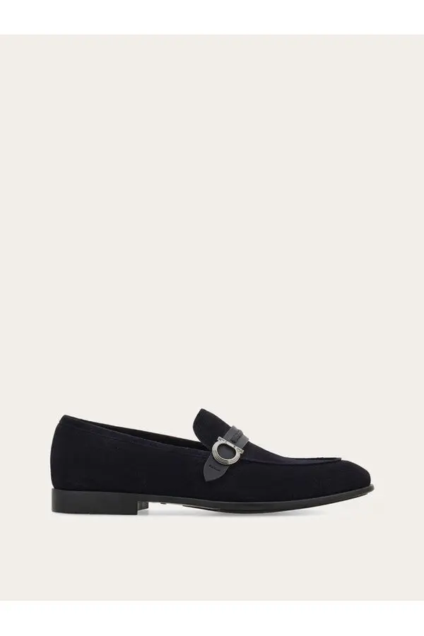 FERRAGAMO Gancini Ornament Moccasin - Navy