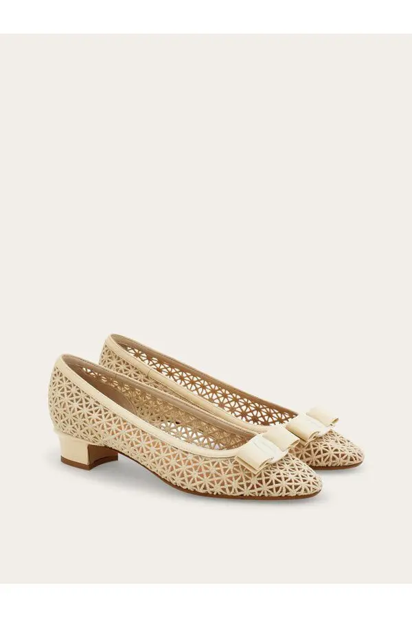 FERRAGAMO Macramé Vara Bow Pumps - Red