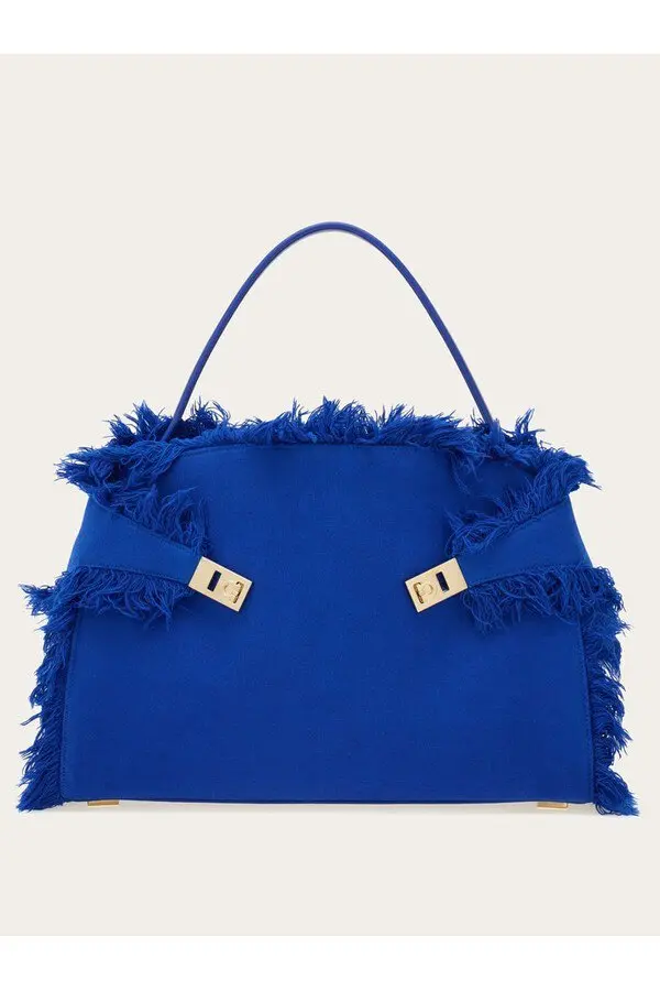 FERRAGAMO Fringed Hug Soft Shoulder Bag L - Blue