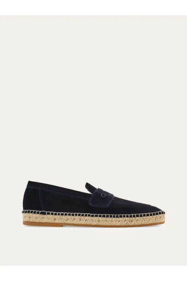 FERRAGAMO Suede Espadrille Loafer - Navy