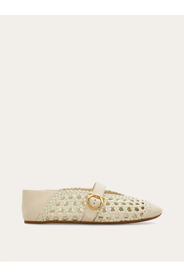 FERRAGAMO Gancini Buckle Braided Ballerina - Red