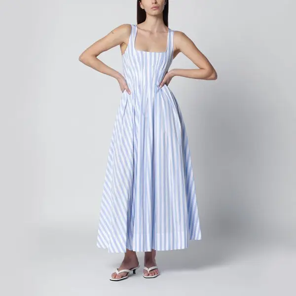 Sportmax Long Striped Cotton Poplin Dress - Light Blue