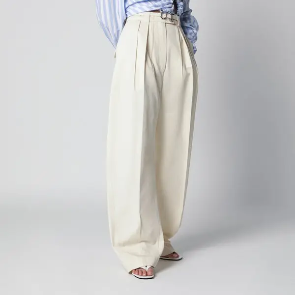 Sportmax Oversized Cotton Gabardine Trousers - Beige