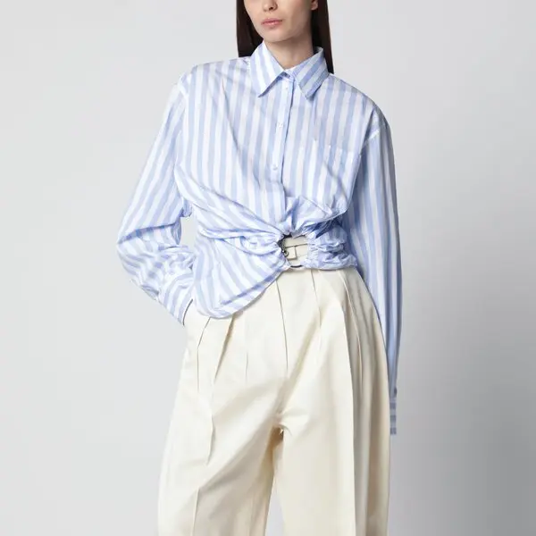 Sportmax Striped Cotton Poplin Shirt - Light Blue