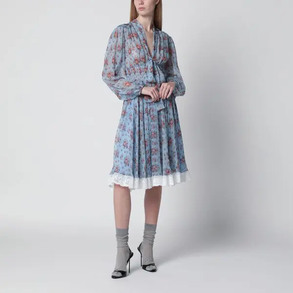 Dolce & Gabbana Floral Bouquet-print Chiffon Dress - Light Blue