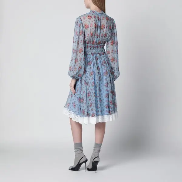 Dolce & Gabbana Floral Bouquet-print Chiffon Dress - Light Blue