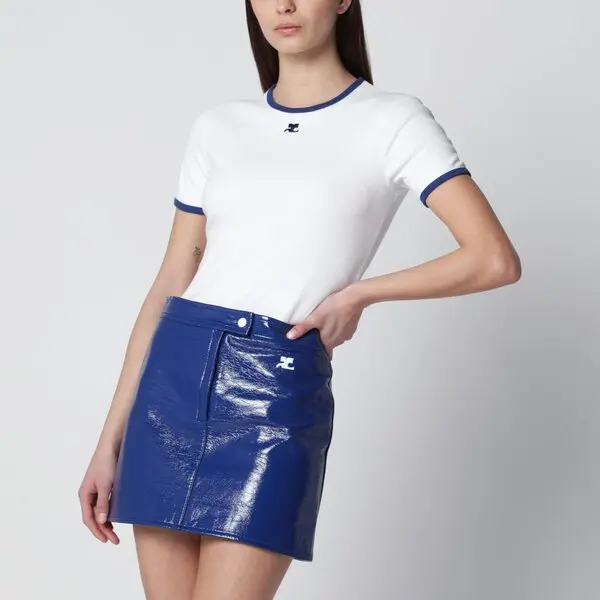 COURREGES Contrast Cotton Crew-neck T-shirt - White
