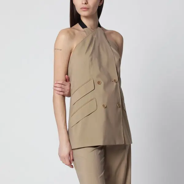 Max Mara Sleeveless Wool And Silk Poplin Jacket - Beige