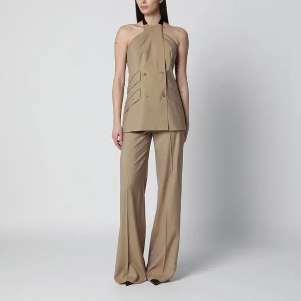 Max Mara Sleeveless Wool And Silk Poplin Jacket - Beige