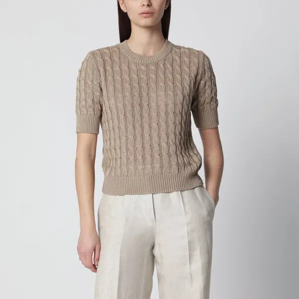 Max Mara Cable-knit Linen Crewneck Sweater - Brown