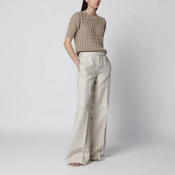 Max Mara Cable-knit Linen Crewneck Sweater - Brown