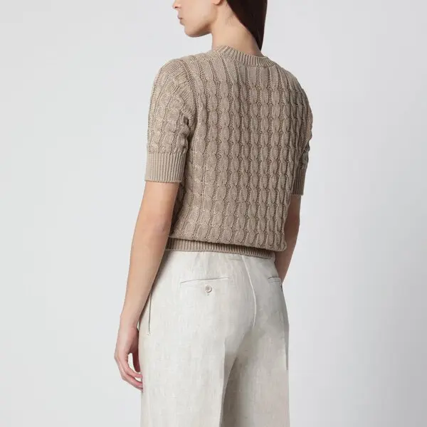 Max Mara Cable-knit Linen Crewneck Sweater - Brown