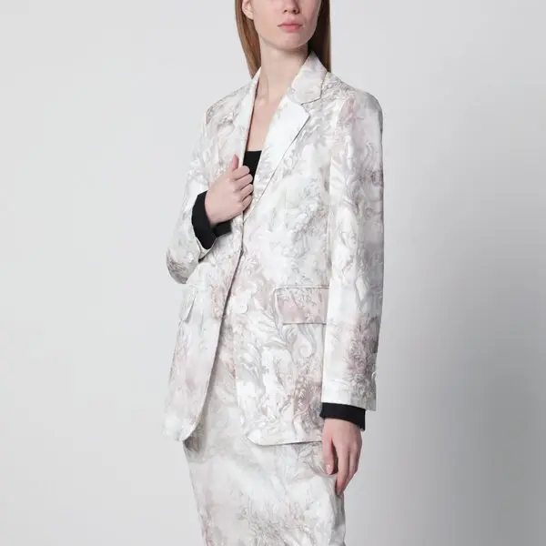 Max Mara Slim Blazer In Printed Organza And Cotton Gabardine