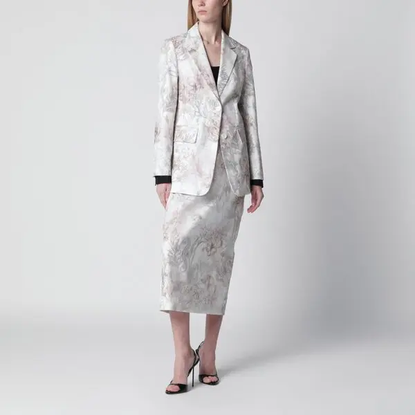 Max Mara Slim Blazer In Printed Organza And Cotton Gabardine