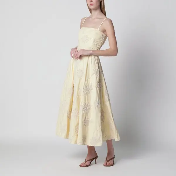 ROTATE BY BIRGER CHRISTENSEN Floral Appliqué Midi Dress - Yellow